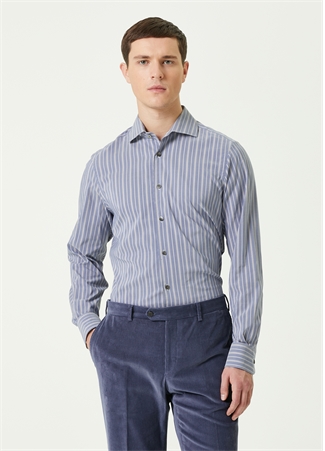 Pal Zileri Erkek Mavi Çizgili Gömlek Lacivert 40 IT