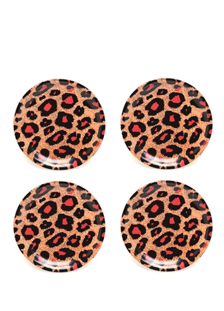 Les Ottomans Leopar Desenli 6lı Ahşap Bardak Altlığı Seti Çok Renkli