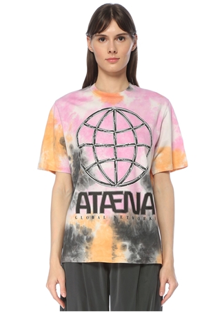 MCQ Kadın Turuncu Pembe Batik Desenli Baskılı T-shirt XS EU