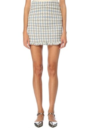 Sister Jane Kadın Mavi Kazayağı Desenli Fırfırlı Mini Etek S EU