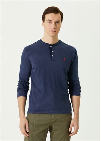 Polo Ralph Lauren Erkek Henley Lacivert Yakası Düğmeli Uzun Kollu T-shirt S EU