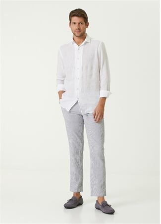 Beymen Club Erkek Lacivert Beyaz Çizgi Desenli Spor Pantolon 46