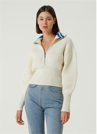 Philosophy di Lorenzo Serafini Kadın Ekru Dik Yaka Şeritli Yün Triko Bej 42 IT