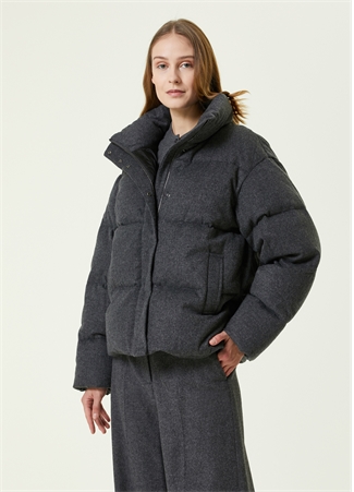 Joseph Kadın Carah Oversize Koyu Gri Puff Flanel Mont 38 FR Joseph Kadın Carah Oversize Koyu Gri Puff Flanel Mont 38 FR