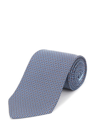 Salvatore Ferragamo Erkek Mavi Mikro Desenli İpek Kravat Lacivert EU