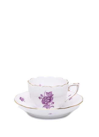 Herend Mor Çiçek Motifli Porselen Kahve Fincan Takımı