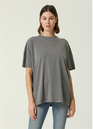 American Vintage Kadın Metalik Gri Bisiklet Yaka T-shirt Altın Rengi EU