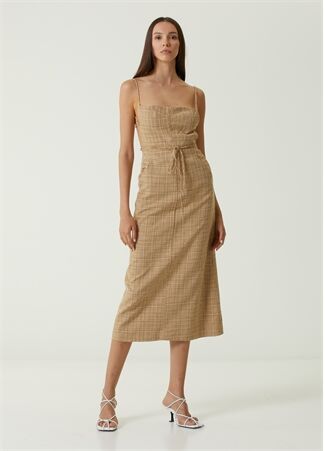 Christopher Esber Kadın Bej Desenli Midi Elbise 8 US