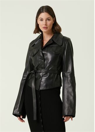 Petar Petrov Kadın Siyah Beli Kuşaklı Deri Ceket 36 FR Petar Petrov Kadın Siyah Beli Kuşaklı Deri Ceket 36 FR