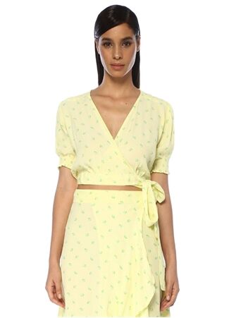 Faithfull The Brand Kadın La Colle Sarı Çiçekli Kruvaze Crop Bluz XS EU