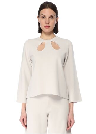 Stella McCartney Kadın Gri Bisiklet Yaka Kesim Detaylı Triko Bluz 42 IT