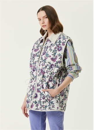 Isabel Marant Kadın Ekru Gömlek Yaka Çiçekli Yelek 36 FR