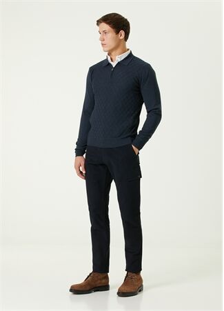 Isaia Erkek Lacivert Dar Paça Pantolon 50 IT