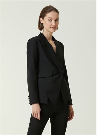 Feel The Lotus Kadın Siyah Yaka Detaylı Yün Ceket 36 EU