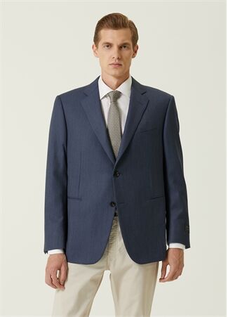 Pal Zileri Erkek Mavi Kelebek Yaka Yün Ceket 50 IT