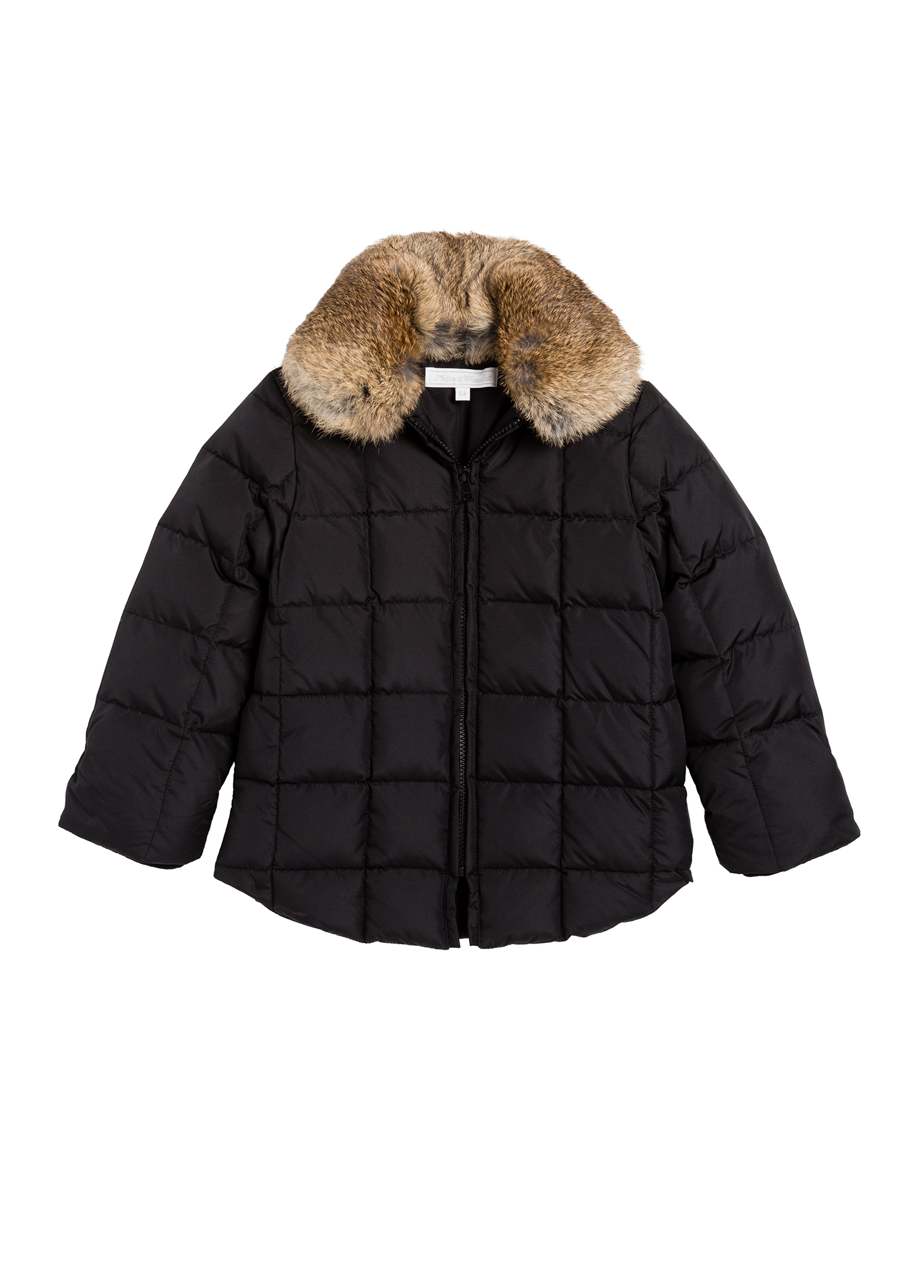 Tartine Et Chocolat - Black Quilted Faux Fur Collar Girls Puffer Jacket