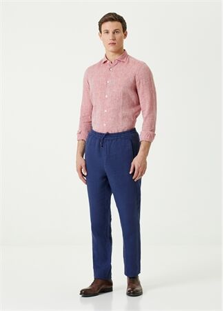 Palzileri Lab Erkek Mavi Beli Kordonlu Keten Pantolon 48 IT