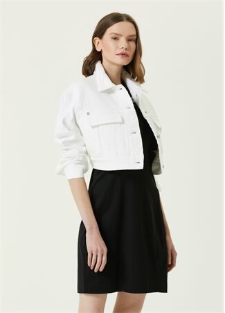 Givenchy Kadın 4G Beyaz Crop Jean Ceket S EU