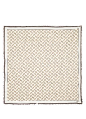 Fendi Kadın Krem Logo Desenli İpek Şal Bej EU