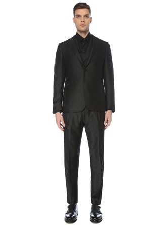 Palzileri Lab Erkek Siyah Desenli Yelekli Yün Takım Elbise 50 IT Palzileri Lab Erkek Siyah Desenli Yelekli Yün Takım Elbise 50 IT