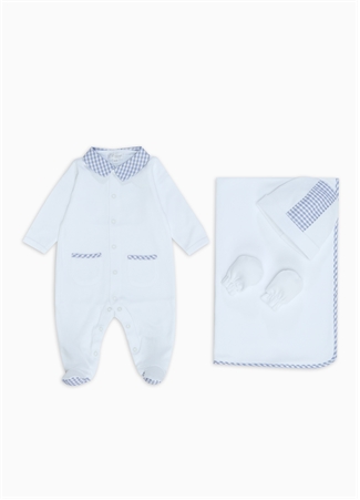 Princess Baby Erkek Bebek Mavi Kareli 4lü Hediye Seti Beyaz 0-3 Ay EU Princess Baby Erkek Bebek Mavi Kareli 4lü Hediye Seti Beyaz 0-3 Ay EU
