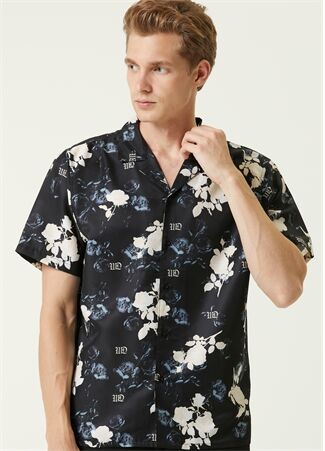 Wasted Erkek Mazzy Siyah Çiçek Desenli Gömlek S EU