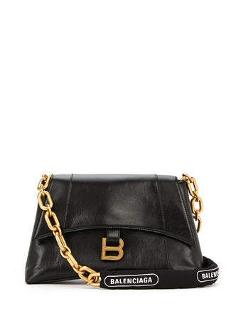 Balenciaga Kadın Hourglass Siyah Logolu Deri Omuz Çantası Eu Balenciaga Kadın Hourglass Siyah Logolu Deri Omuz Çantası Eu
