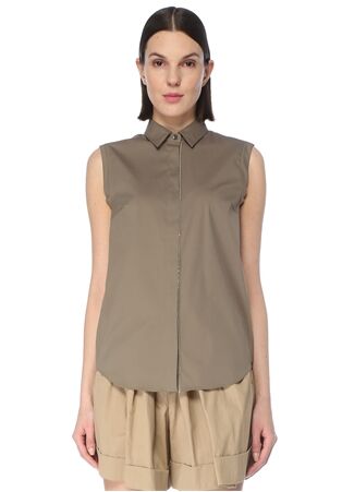 Brunello Cucinelli Kadın Kahverengi Polo Yaka Taş İşlemeli Gömlek L EU