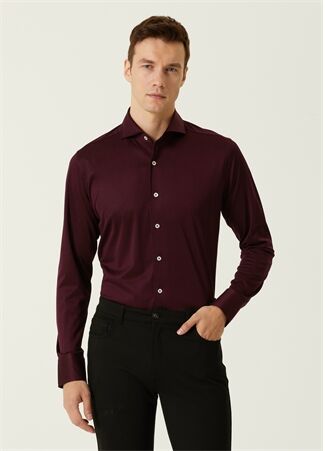 Canali Erkek Bordo Küçük Yaka Gömlek XL EU