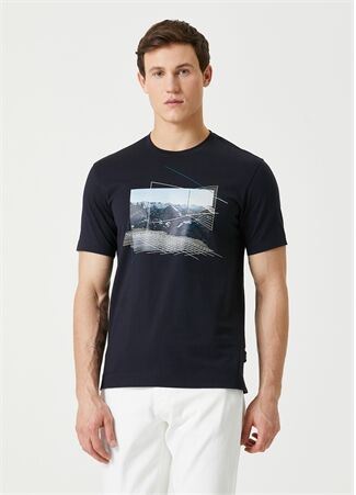 Z Zegna Erkek Siyah Fotoğraf Baskılı T-shirt Lacivert XL IT