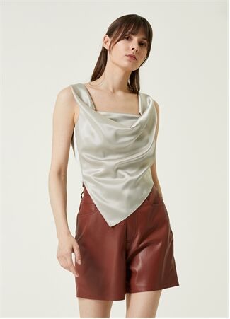 Nanushka Kadın Petra Silver Degaje Yaka Saten Bluz Gri M EU