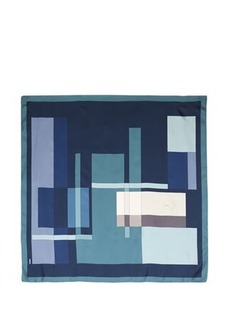 Pal Zileri Erkek Mavi Geometrik Desenli İpek Atkı EU