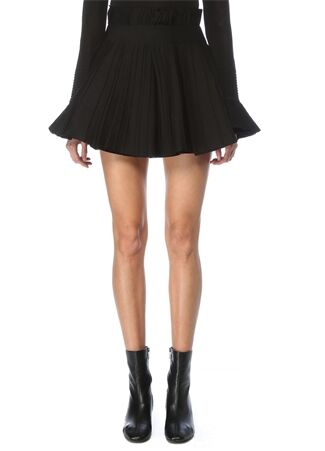 Balmain Kadın Siyah Yüksek Bel Pilili Mini Çan Etek 40 FR