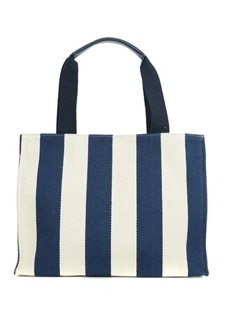 Beymen Kadın Lacivert Beyaz Çizgili Kanvas Alışveriş Çantası EU