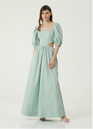 Staud Kadın Astro Yeşil Kare Yaka Maksi Poplin Elbise 4 US