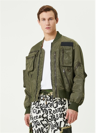 Dolce&Gabbana Erkek Haki Fermuar Detaylı Bomber Mont 52 IT Dolce&Gabbana Erkek Haki Fermuar Detaylı Bomber Mont 52 IT