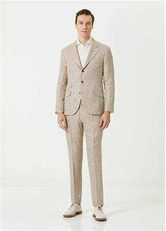 Brunello Cucinelli Erkek Bej Keten Takım Elbise 48 IT