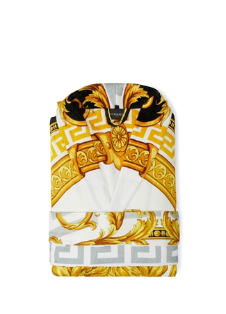 Versace Colorblocked Barok Desenli Bornoz Beyaz Versace Colorblocked Barok Desenli Bornoz Beyaz