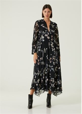 Camilla and Marc Kadın Siyah V Yaka Desenli Midi Elbise 0 US