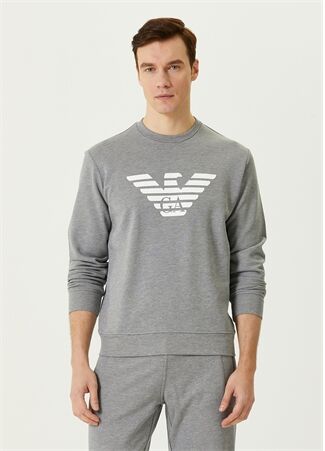 Emporio Armani Erkek Gri Logo Baskılı Sweatshirt L EU