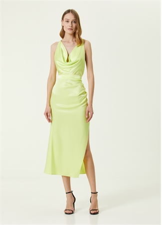 DAVID KOMA Kadın Neon Sarı Degajeli Midi Saten Kokteyl Elbise 0 UK DAVID KOMA Kadın Neon Sarı Degajeli Midi Saten Kokteyl Elbise 0 UK