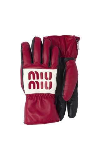 Miu Kadın Kırmızı Logo Detaylı Deri Eldiven 8 EU