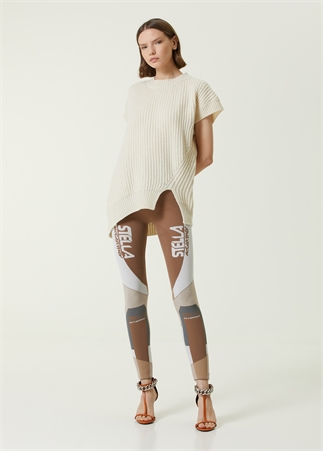 Stella McCartney Kadın Camel Logo Jakarlı Tayt Kahverengi 40 IT