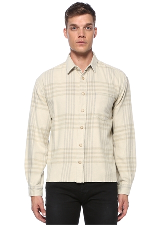 John Elliott Erkek Bej Polo Yaka Ekose Desenli Gömlek S EU