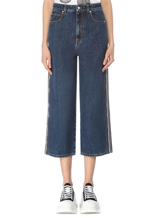 Alexander McQueen Kadın Yüksek Bel Şeritli Crop Jean Pantolon Mavi 26 US