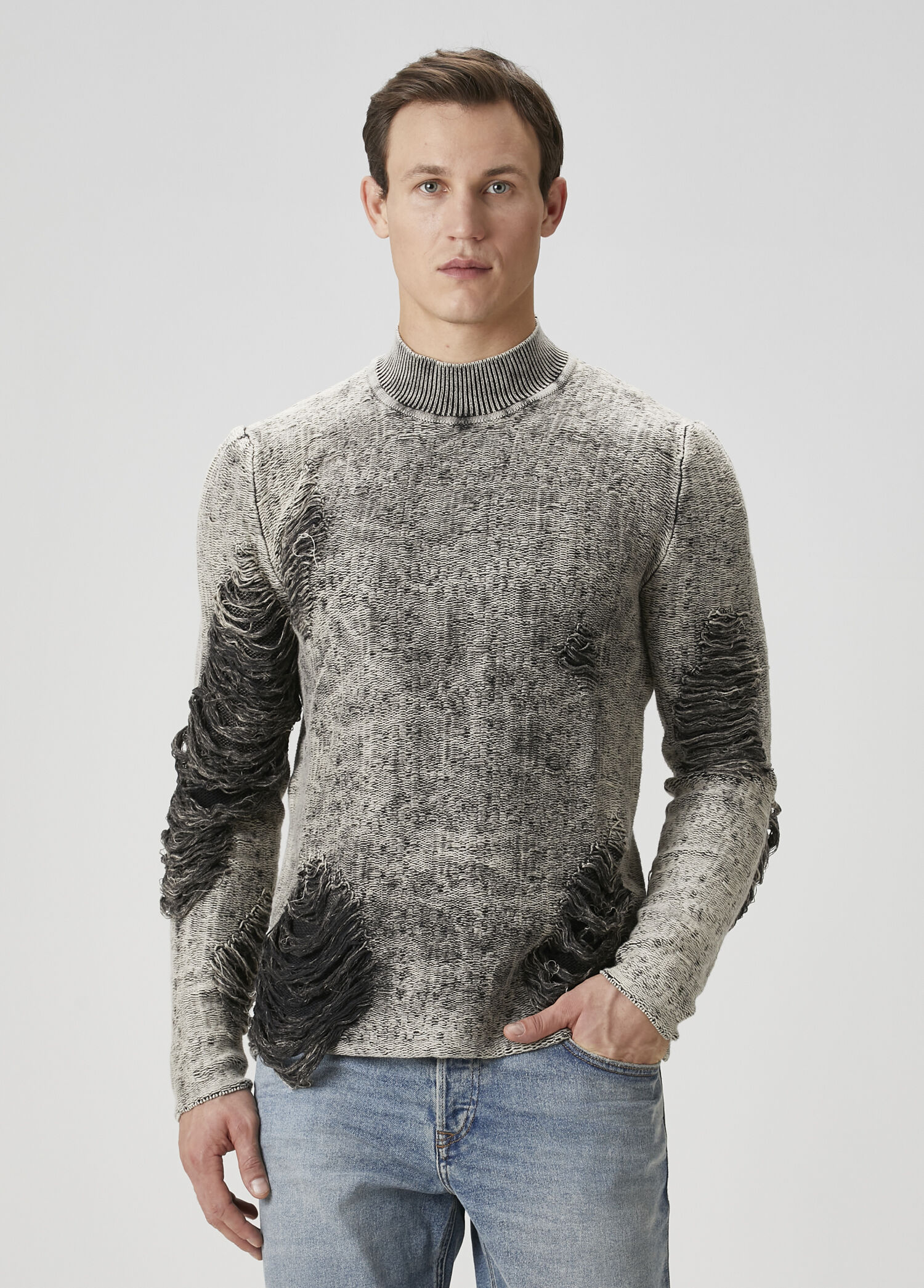Multicolor Grey Diesel Multicolor Grey Men Grey Distressed Detailed ...