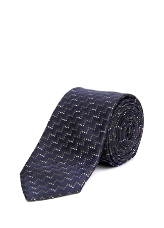 Palzileri Lab Erkek Lacivert Geometrik Desenli İpek Kravat EU
