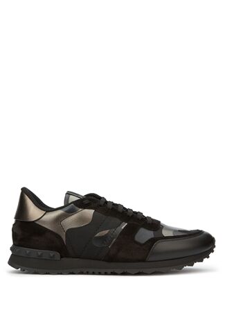 Valentino Garavani Erkek Rockrunner Siyah Gri Deri Sneaker 40.5 EU
