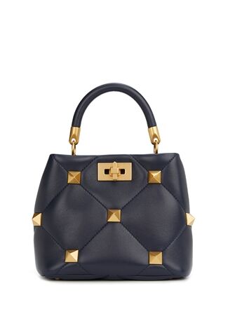 Valentino Garavani Kadın Rockstud Lacivert Deri Omuz Çantası EU