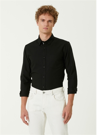 Beymen Club Erkek Slim Fit Siyah Logo Detaylı Oxford Gömlek S